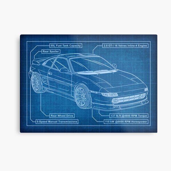 "Toyota MR2 SW20 1989 Blueprint" Metal Print for Sale by Navin Guyvit ...