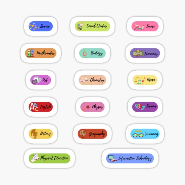 "Pack set of stickers subjects tags, preppy school supplies" Sticker ...