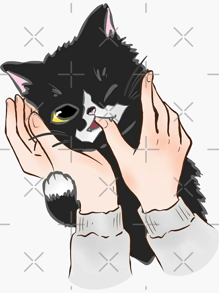 "Cat Bitting Hand" Sticker for Sale by dzakiyaatifa | Redbubble