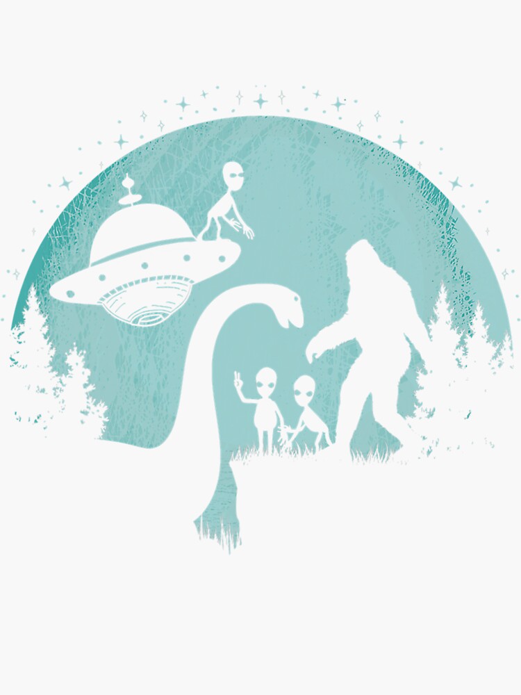 "Bigfoot Loch Ness Monster Nessie Sasquatch Ufo Funny Aliens T-Shirt" Sticker for Sale by ...