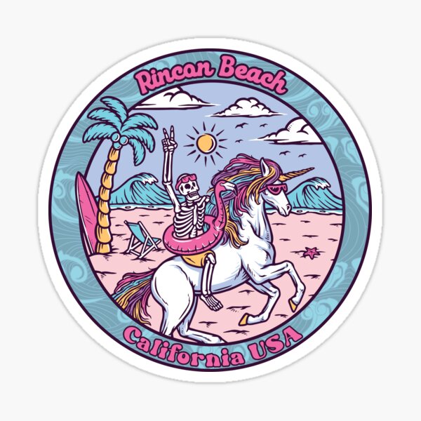 "Rincon Beach Skeleton Unicorn" Sticker for Sale by LanikaiBeach ...