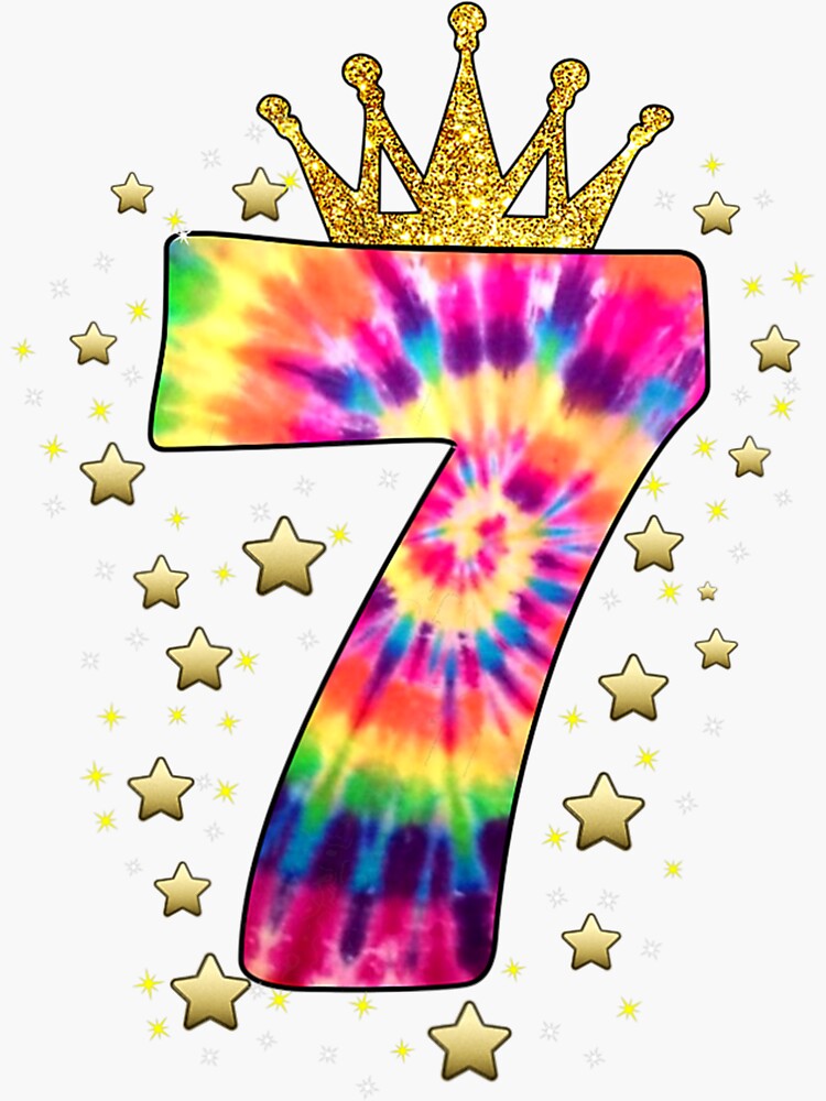 "Colorful Tie Dye Number 7 Year Old Girls 7th Birthday" Sticker for ...