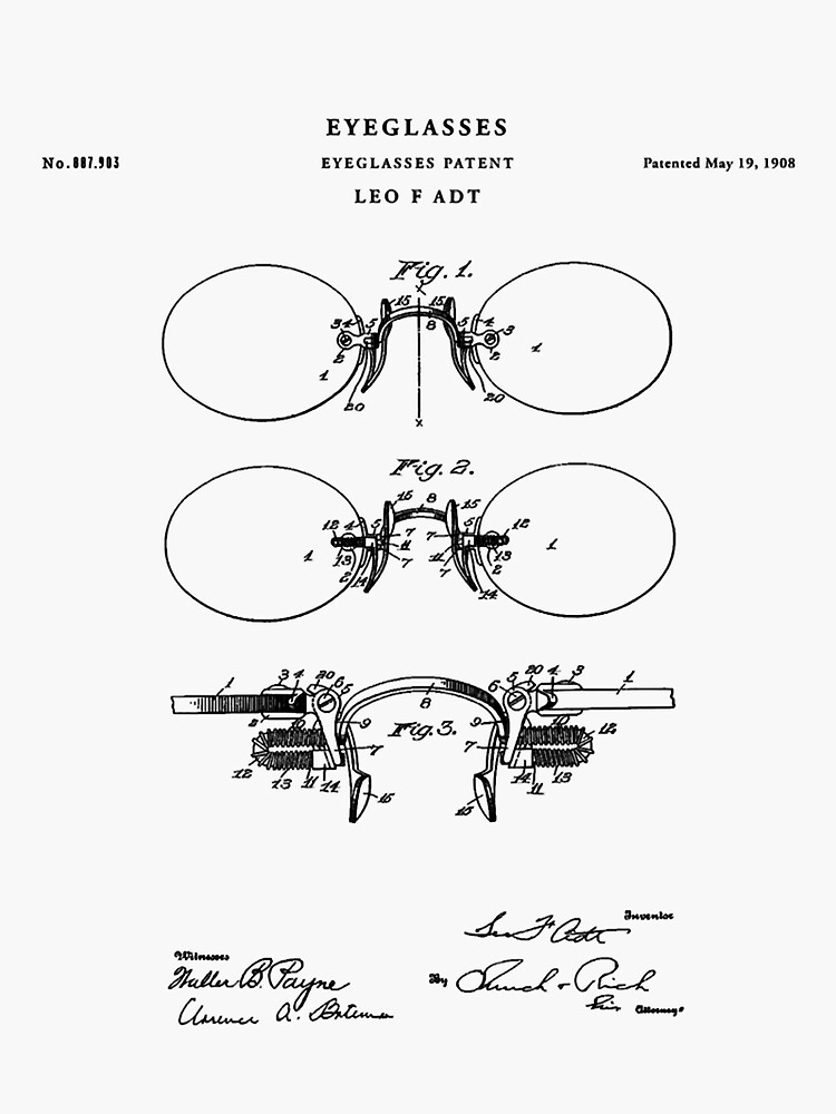 "Eyeglasses patent drawing blueprint" Sticker for Sale by ...