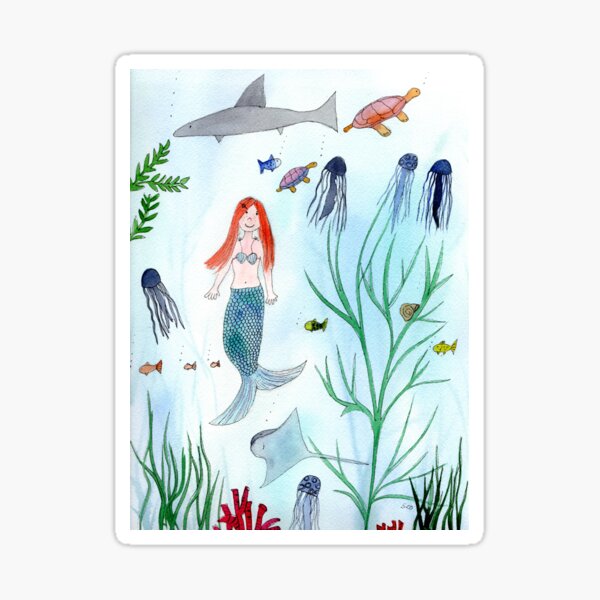 "Cute Mermaid Watercolor Illustration " Sticker for Sale by ...