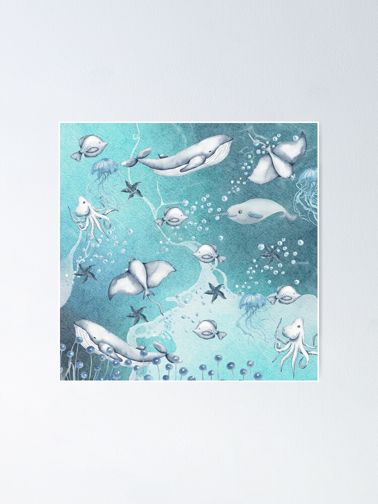 "Sea creatures ocean blue mix" Poster for Sale by seacreaturesDes ...