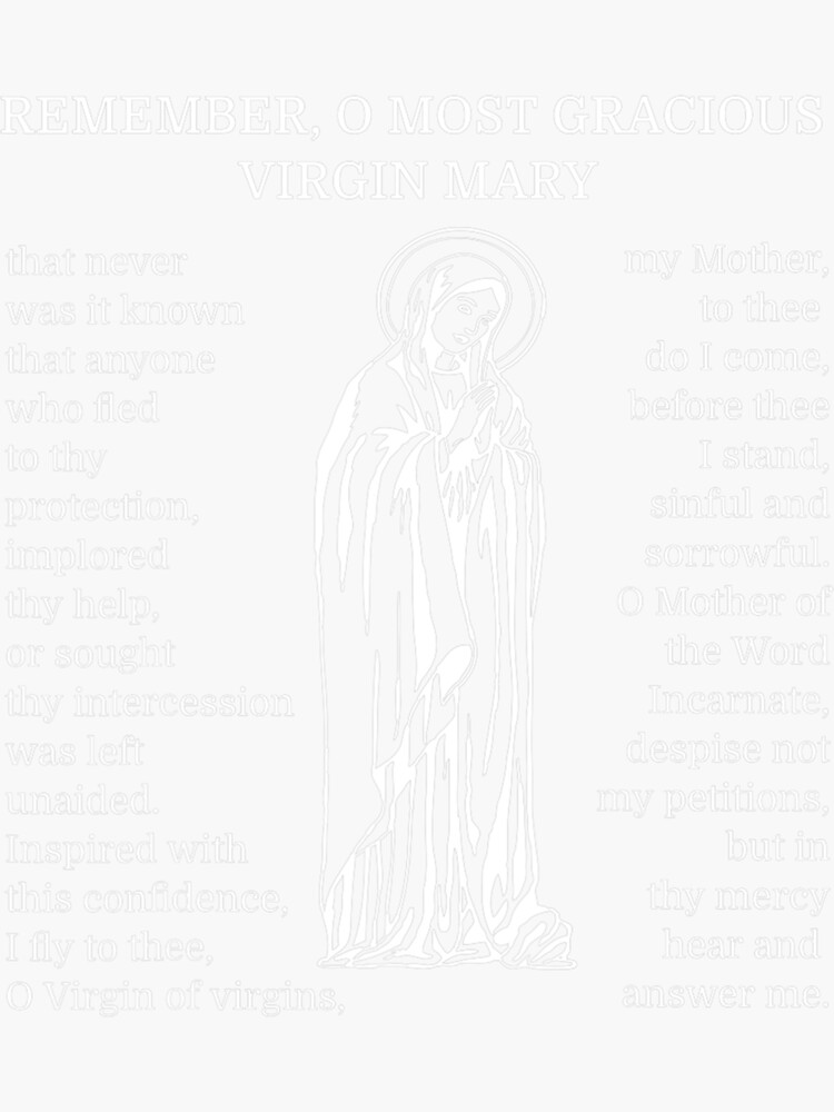 "Memorare Catholic Prayer Mary Mother TShirt" Sticker for Sale by ...