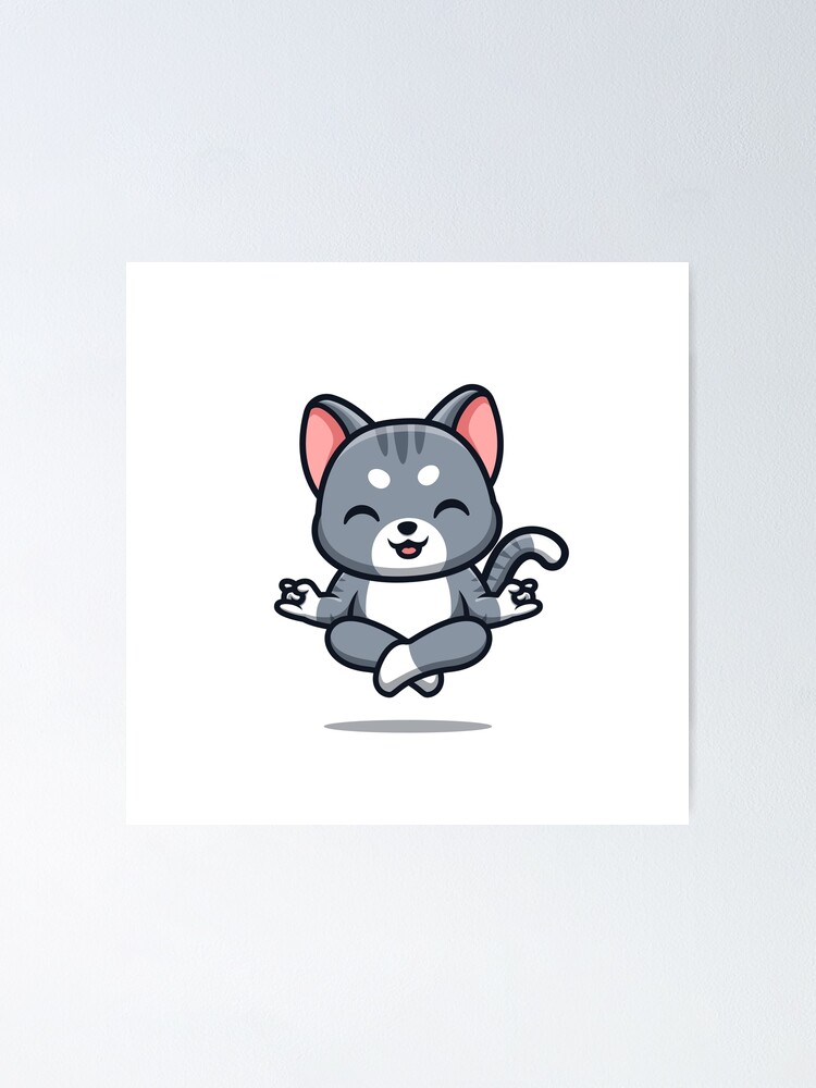 "Domestic Cat Sitting Meditation Cute Cartoon" Poster for Sale by ...