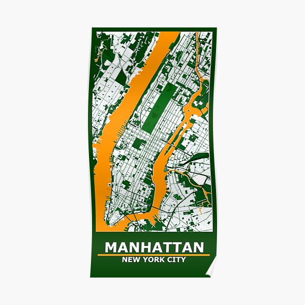"Map of Manhattan" Poster for Sale by Bob-de-Laconic | Redbubble