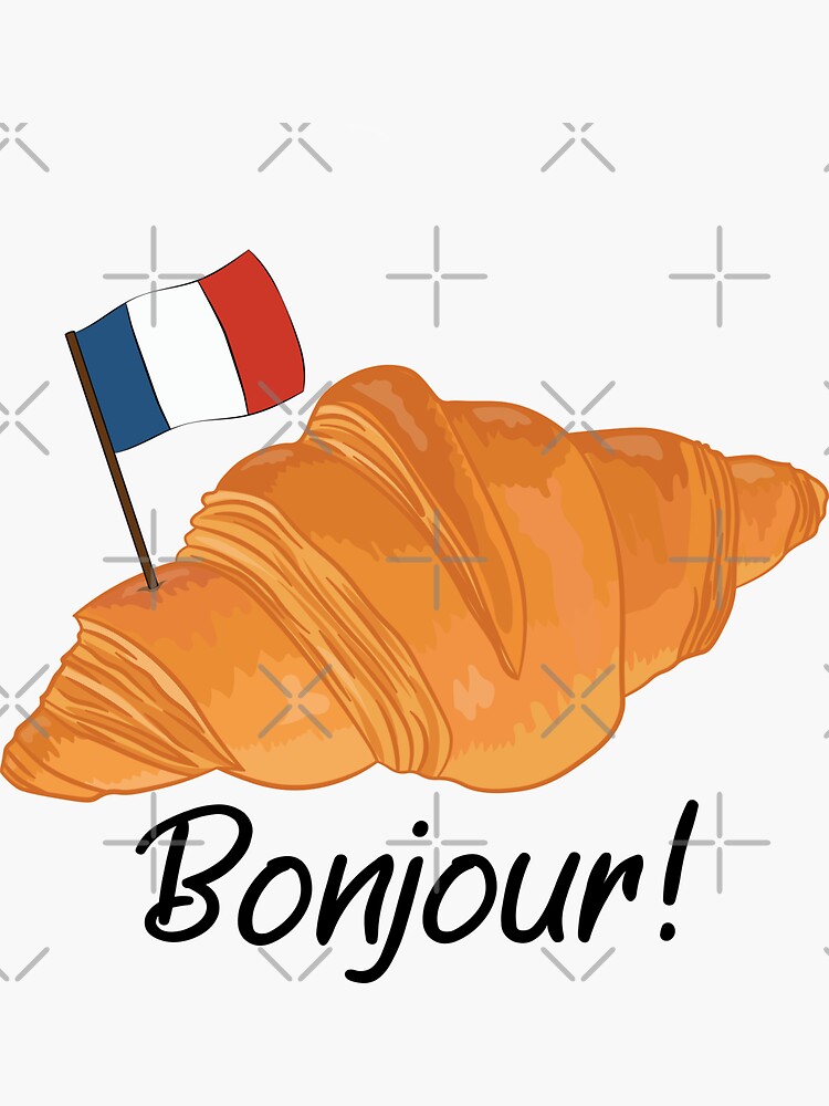 "Bonjour Croissant - Funny French Food" Sticker for Sale by ...