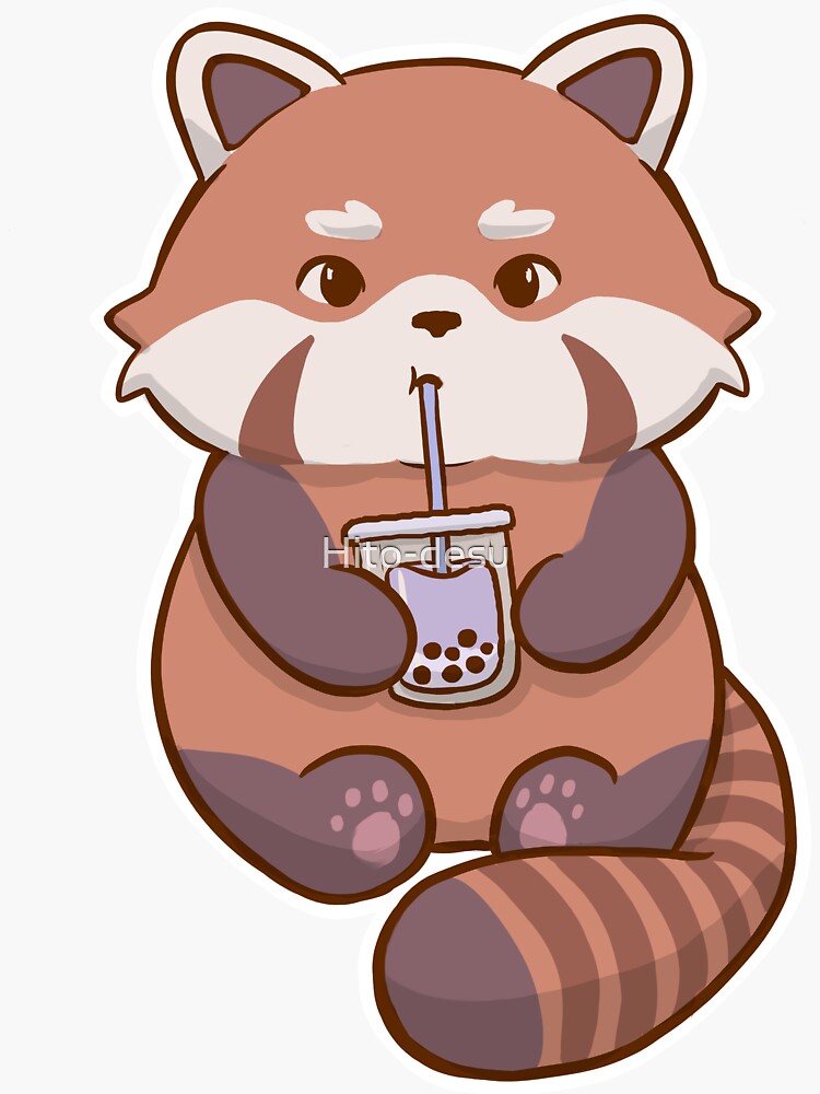 "Focused Red Panda drinking Taro Bubble Tea" Sticker for Sale by Hito ...