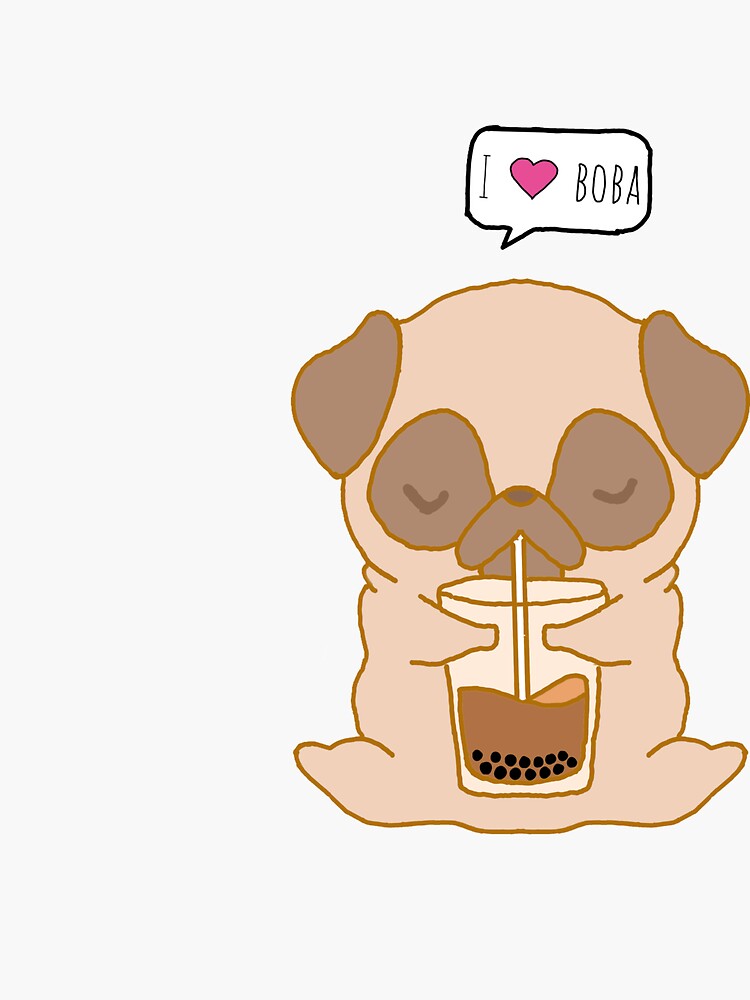 "Cute Pug I Love Boba" Sticker for Sale by LaughingLlamas | Redbubble