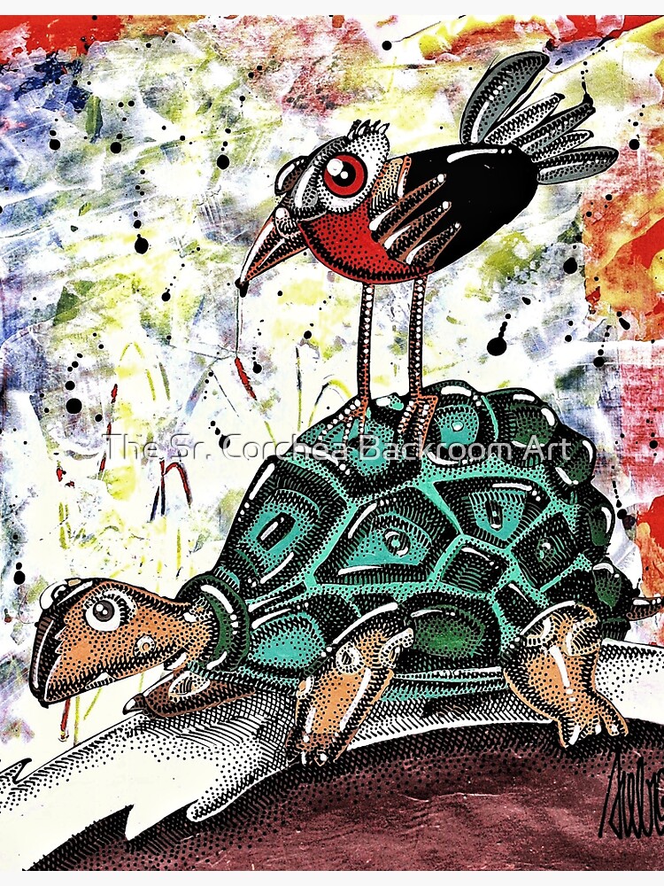 "Turtle carrying a bird, Daniel Acebo, Backroom Art " Sticker for Sale ...