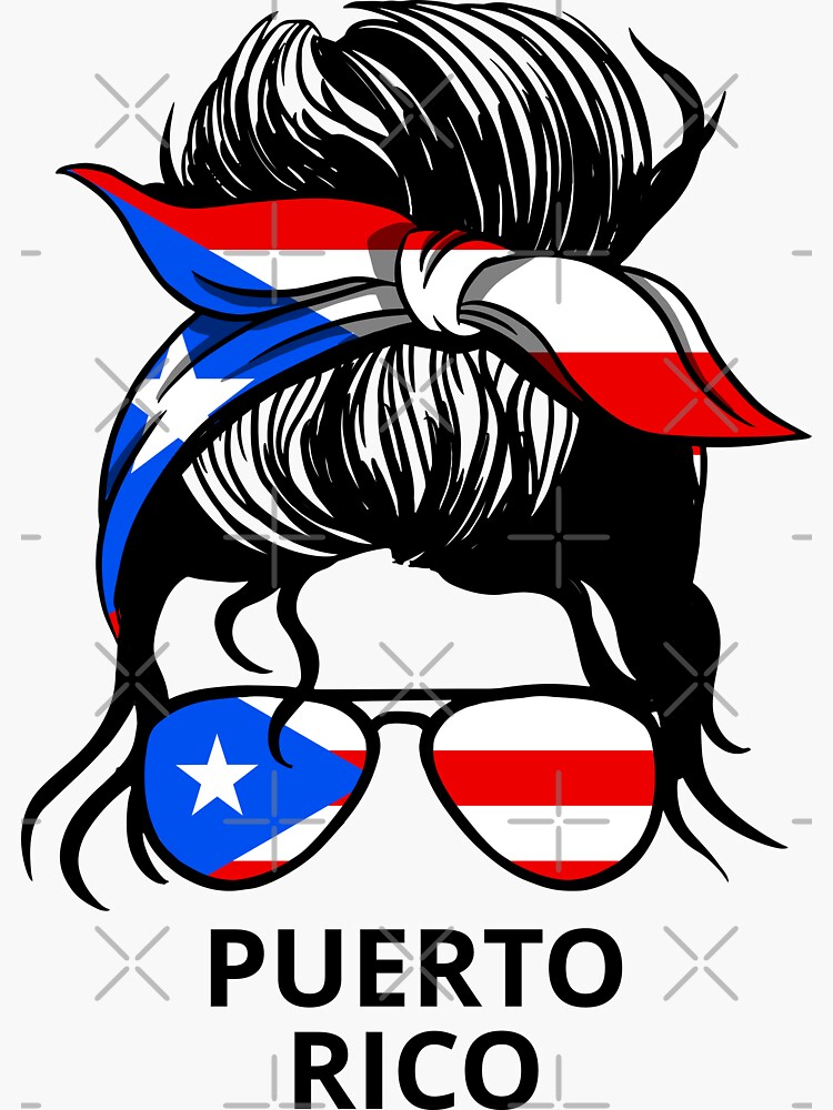 "Puerto Rico Flag - Puerto Rican Woman With Messy Bun I" Sticker for ...