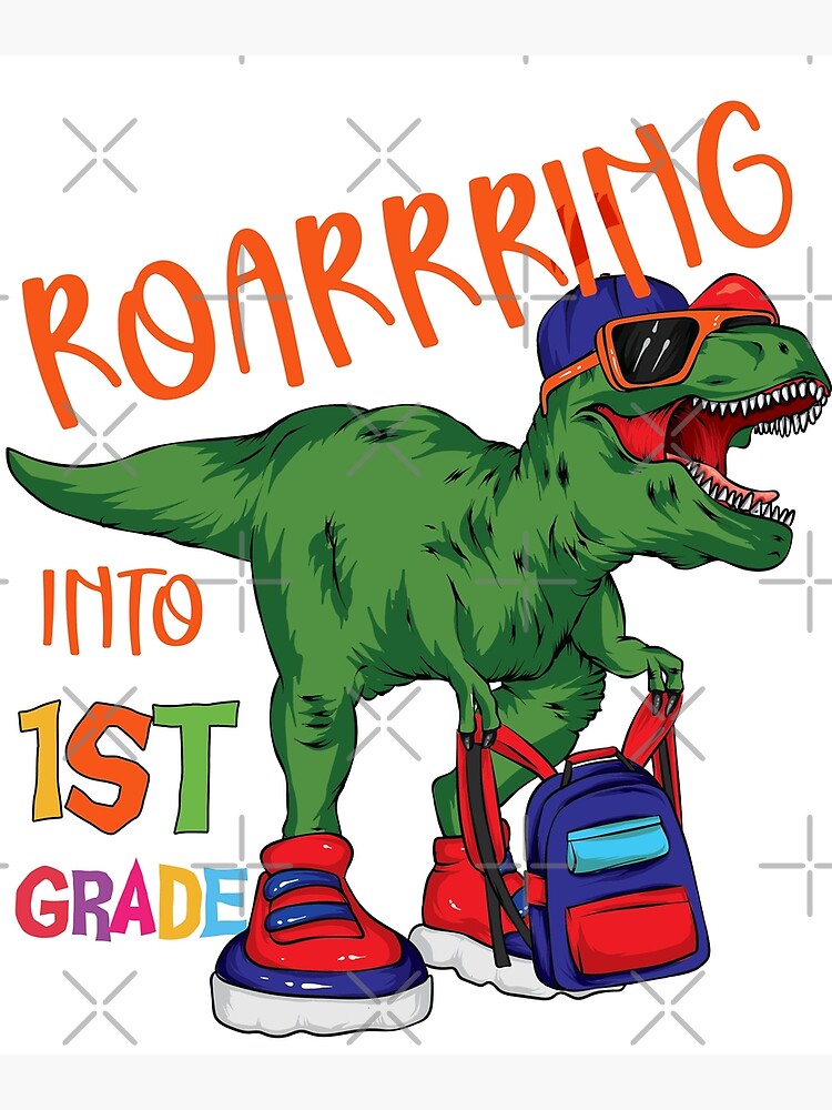 "Roaring into 1st grade Dinosaur wearing a backpack and his sunglasses ...