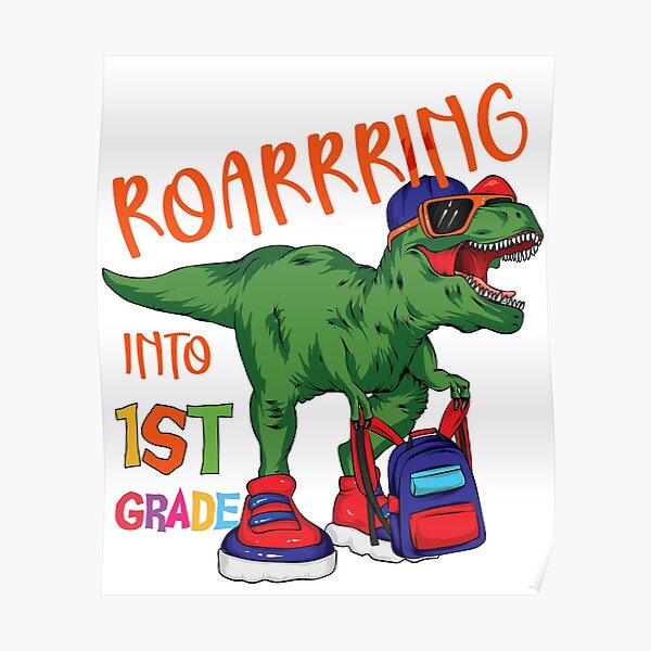 "Roaring into 1st grade Dinosaur wearing a backpack and his sunglasses ...