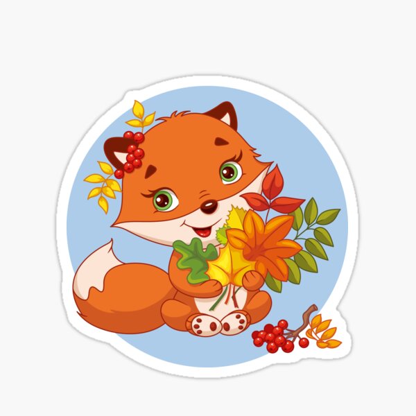 "Sweet baby fox with Fall foliage" Sticker for Sale by Tricksterchick ...