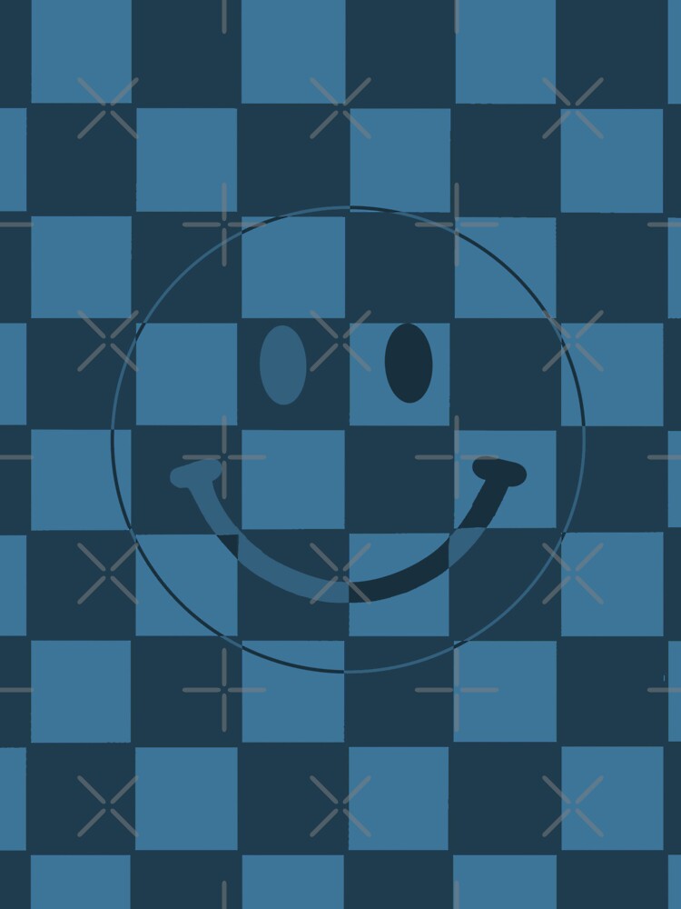 "Dark blue checkered print smiley" Sticker for Sale by izzygilchrist ...