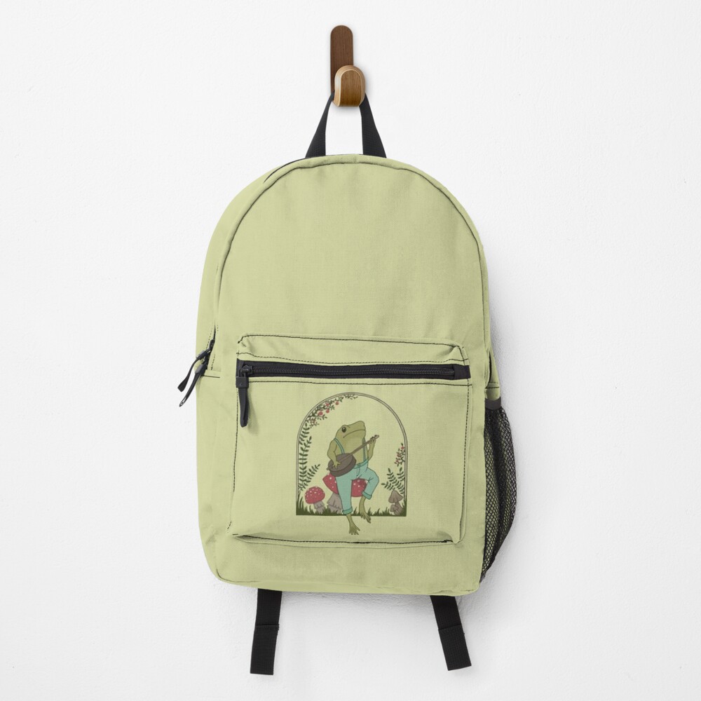 Cottagecore Aesthetic Frog Playing Banjo On Mushroom Backpacks Designed ...
