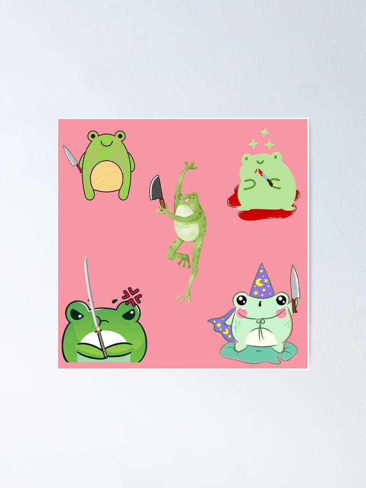 Póster «Cute dibujos animados Kawaii Rana con cuchillo Pack | adorables ...