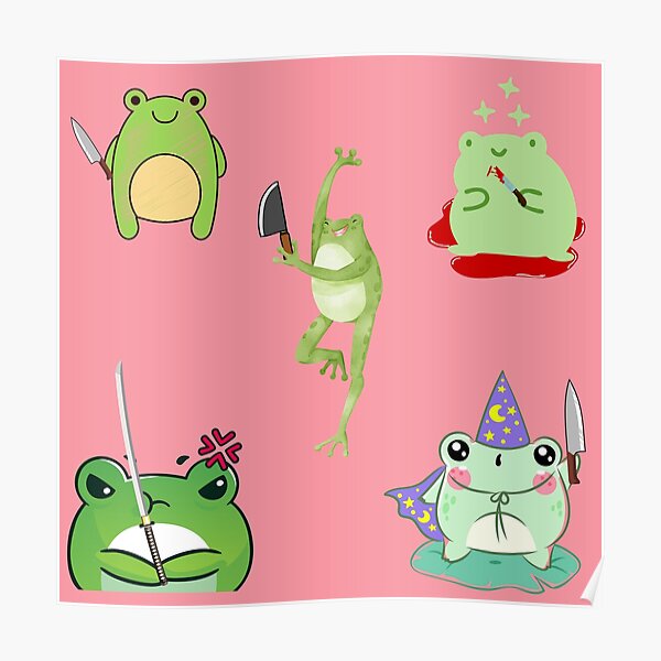 Póster «Cute dibujos animados Kawaii Rana con cuchillo Pack | adorables ...