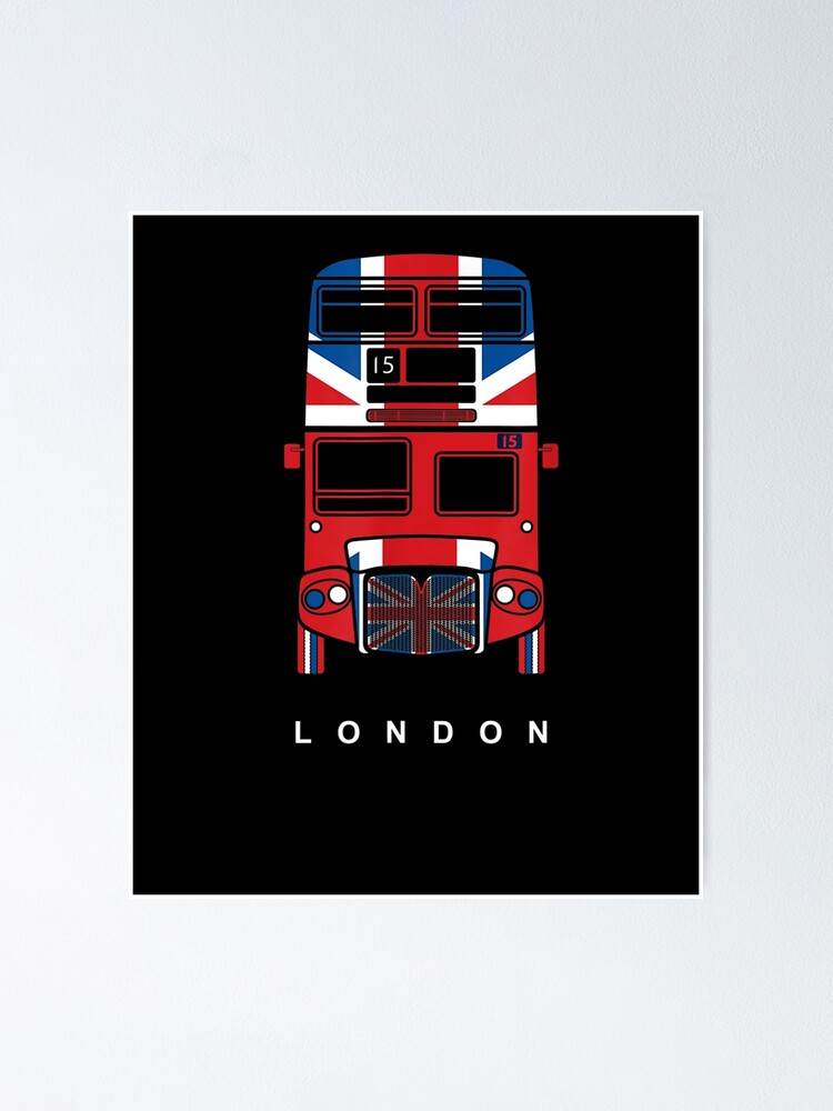 "Famous London Double Decker Red Bus With UK Flag Pattern" Poster for ...
