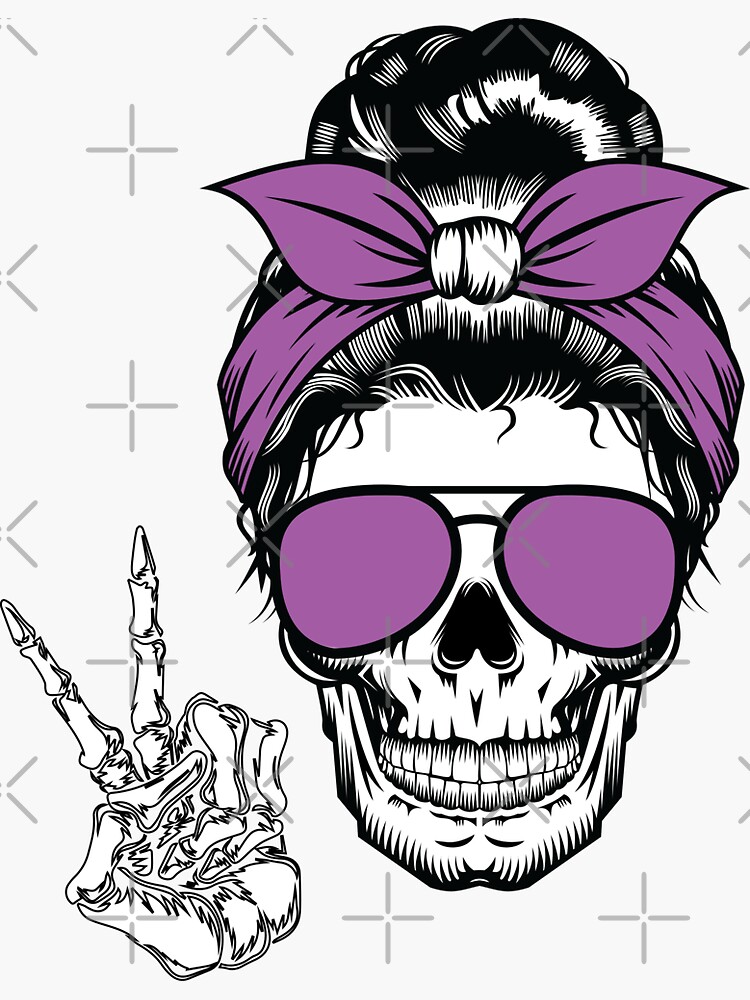 "Messy Bun Bandana Peace Sign Skeleton Halloween Mom" Sticker for Sale ...