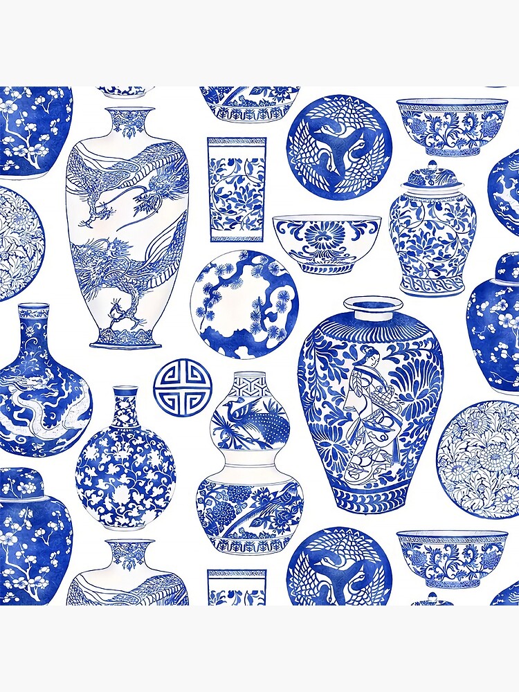 "Asian inspired vintage blue ceramic designs" Poster for Sale by TaCe50 ...