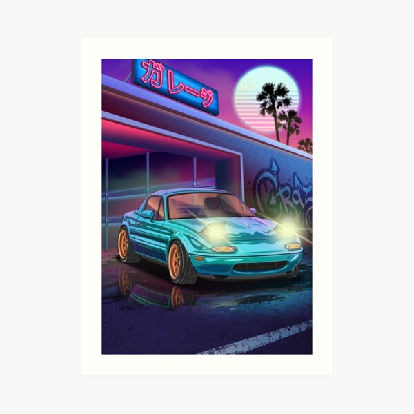 "Vaporwave Neon Night Mazda MX-5 Miata 1990" Art Print for Sale by ...