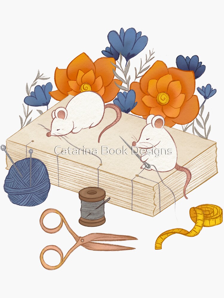 "BOOK BINDING MADE BY MICE" Sticker for Sale by catarinadesigns | Redbubble