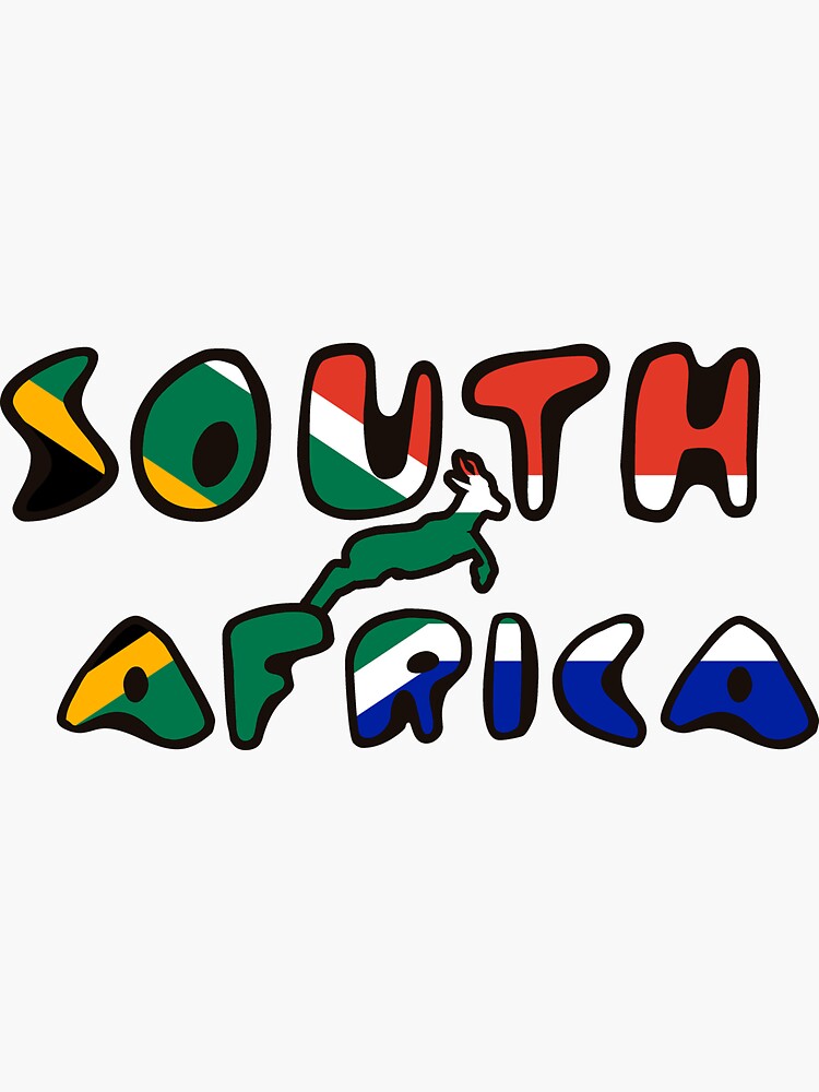 "South Africa leaping buck (springbok) flag text" Sticker for Sale by ...