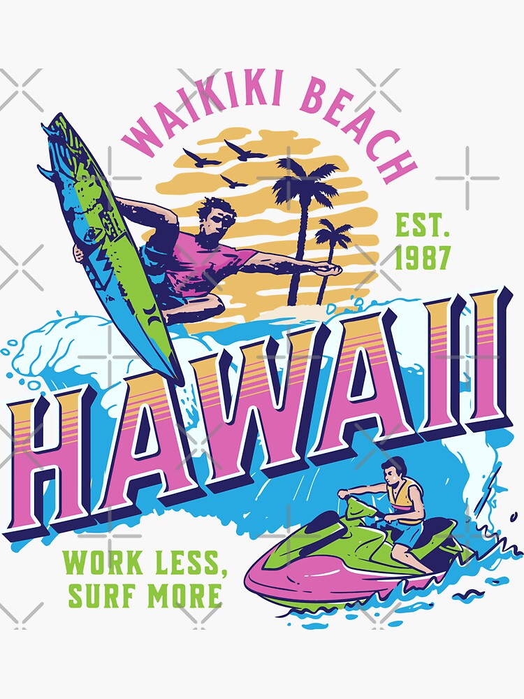 "Summer Surfing at Waikiki Beach, Hawaii - Surfing Hawaii" Sticker for ...