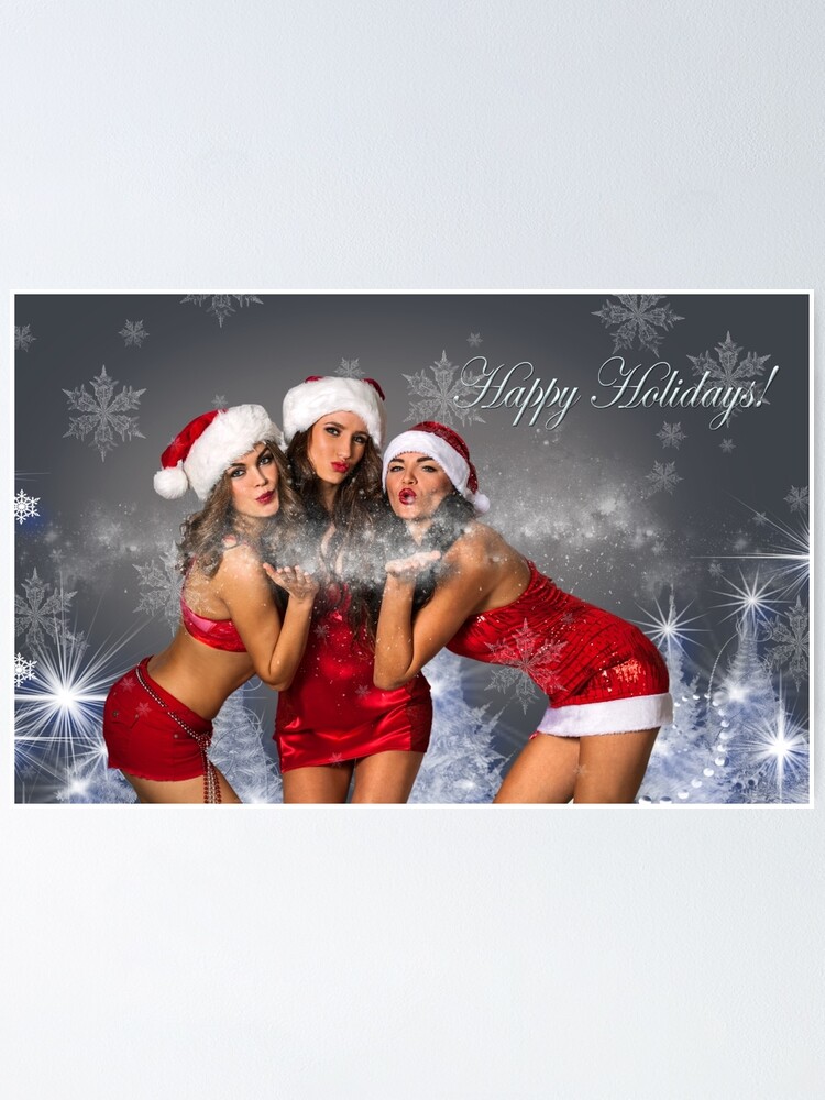 Sexy Santas Helpers Holiday Postcard Wallpaper Template 3 Girls
