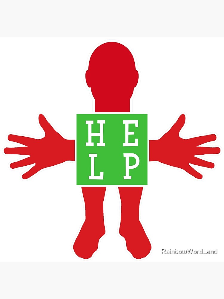 "Human figure - HELP - Red and light green colors - Slab font" Poster ...