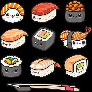 "Happy Sushi Anime Kawaii Set Japanese Food Lover Otaku Manga" Sticker ...