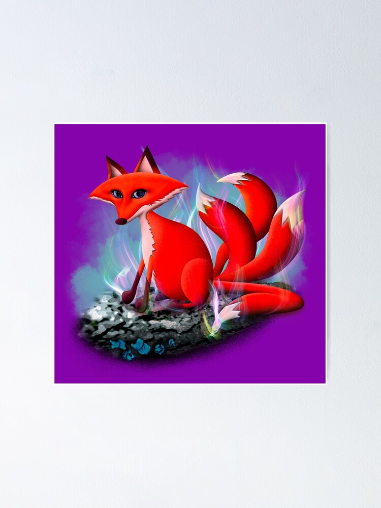 "Kumi the Four Tailed Fox! Colorful Fantasy Nature Art" Poster for Sale ...