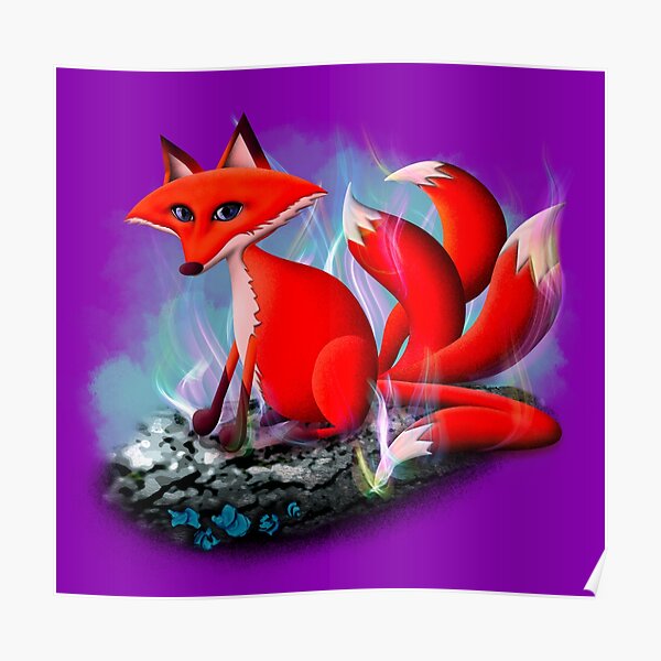 "Kumi the Four Tailed Fox! Colorful Fantasy Nature Art" Poster for Sale ...