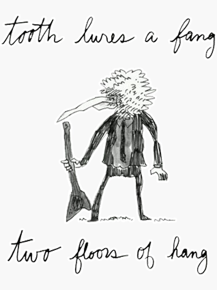 "two floors of hang - tooth lures a fang band" Sticker for Sale by ...