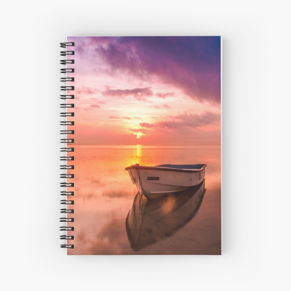 "Boat and Sunset" Spiral Notebook for Sale by TravelDream | Redbubble