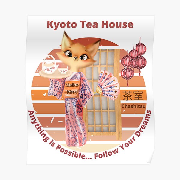 "Japanese Giesha Maiko Cute Cat Tea House" Poster for Sale by HaloJives ...