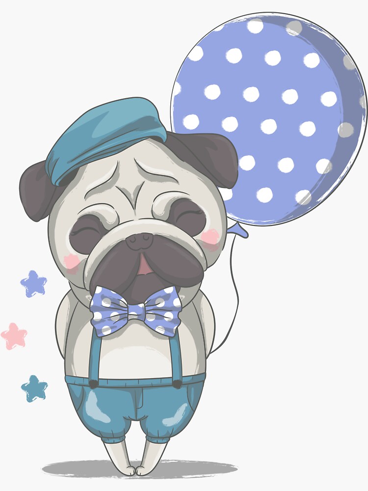 " Painted cute little mops cartoon" Sticker for Sale by CrepPham ...