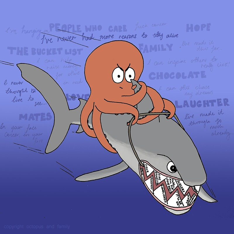 "Riding the Shark- The Cancer Battle" by Octopus-Family | Redbubble