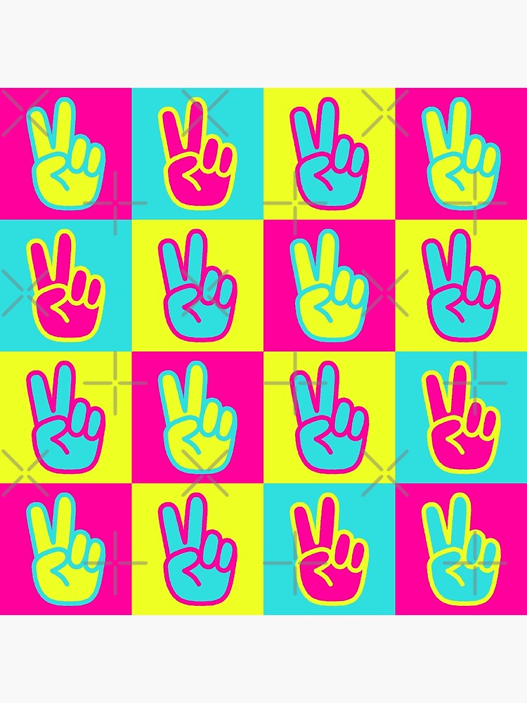 "PEACE Hand Symbol Pattern (neon pink, cyan, yellow)" Poster for Sale ...