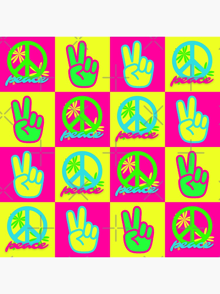 "Mix of PEACE Hand Symbol and Regular Symbol Pattern (neon yellow, pink ...