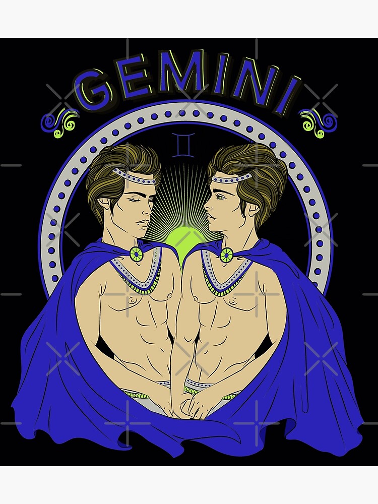 "Gemini God Twin Design on Black; Blue Version" Poster for Sale by ...