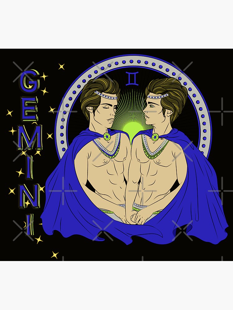 "Gemini God Twin Design on Black; Blue Version" Sticker for Sale by ...