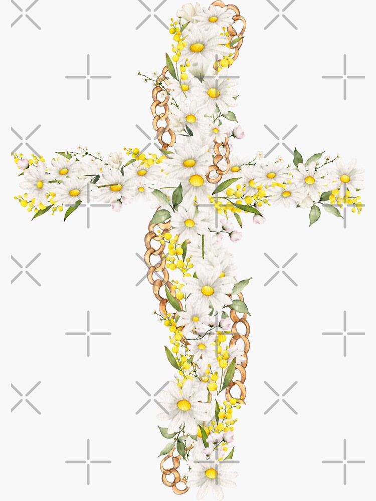 "Crucifix Cross Daisy Flowers Gold Chain" Sticker for Sale by HaloJives ...