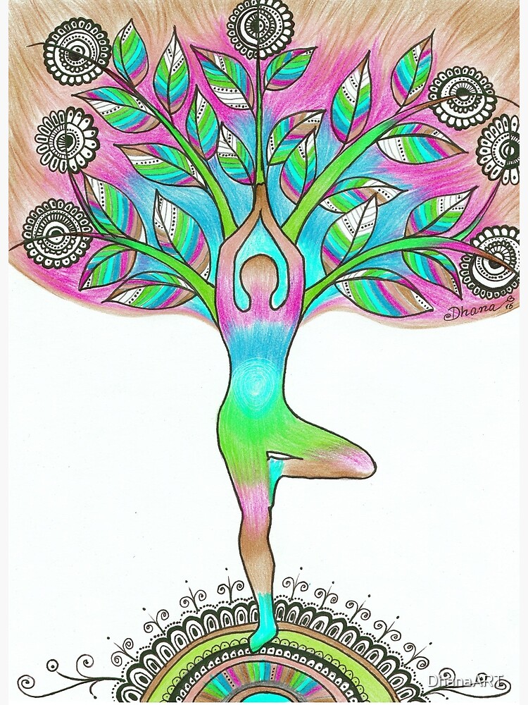 "Tree pose Asana Vrkasana Yoga drawing" Art Print by DhanaART | Redbubble