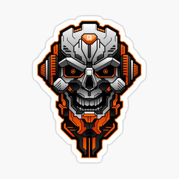 "Mecha Skull - Orange" Sticker for Sale by rudestd | Redbubble