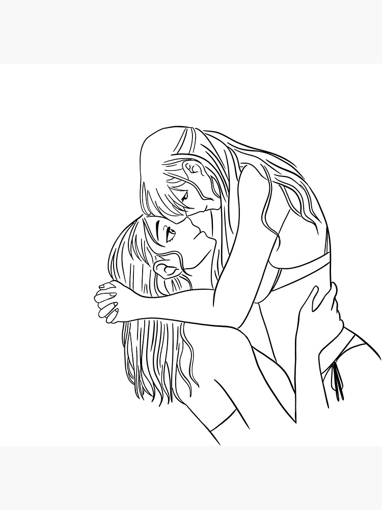 Lesbian Hugs Line Art Print Lesbian Couple Drawing Art Print For