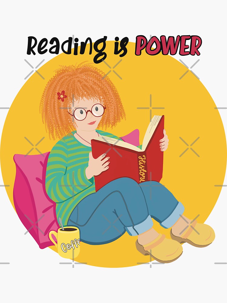 Pegatina «Leer es poder, niña enfocándose en leer un libro» de marina63 ...